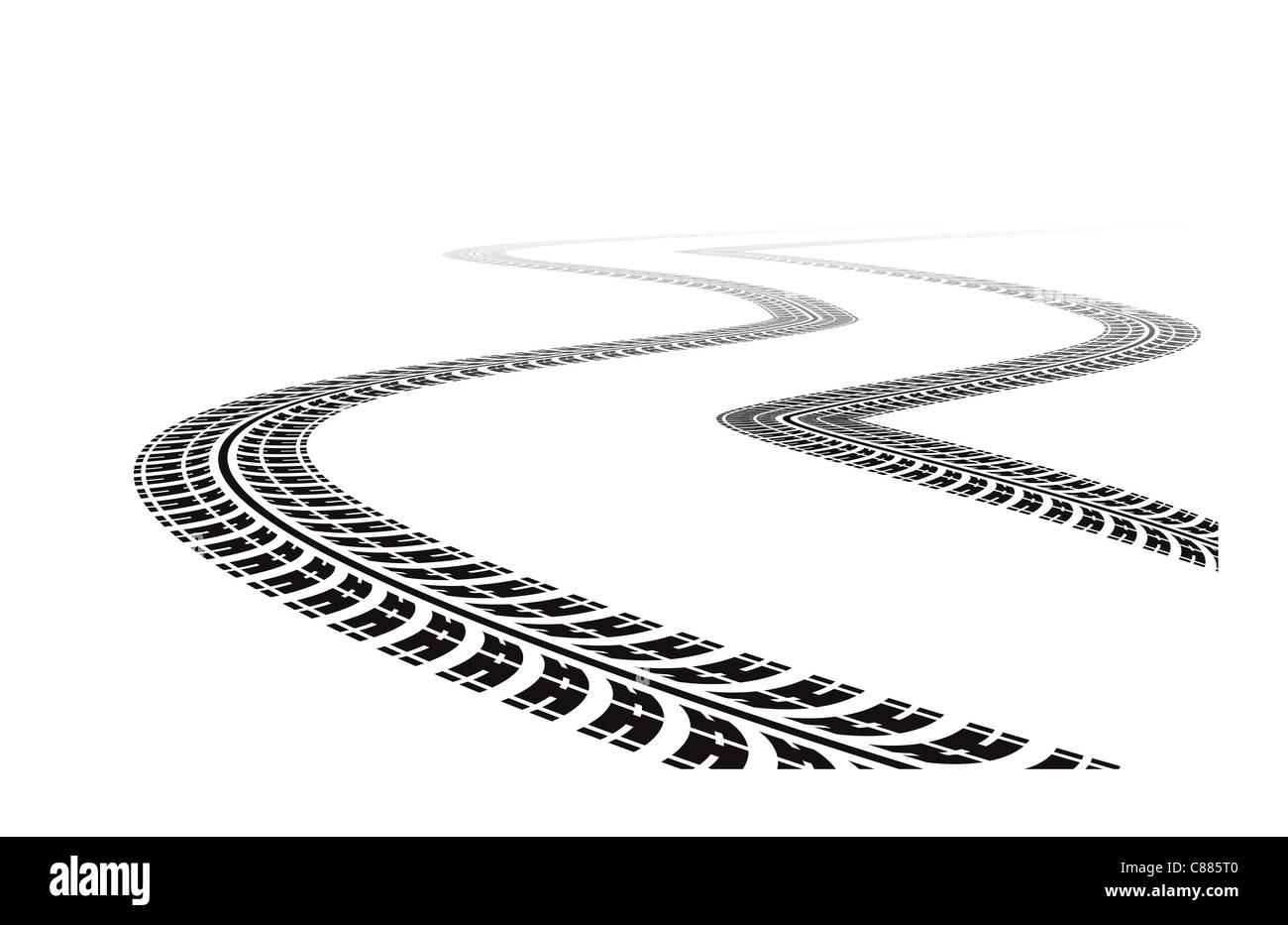 tire tracks in perspective view. Vector illustration isolated on white ...