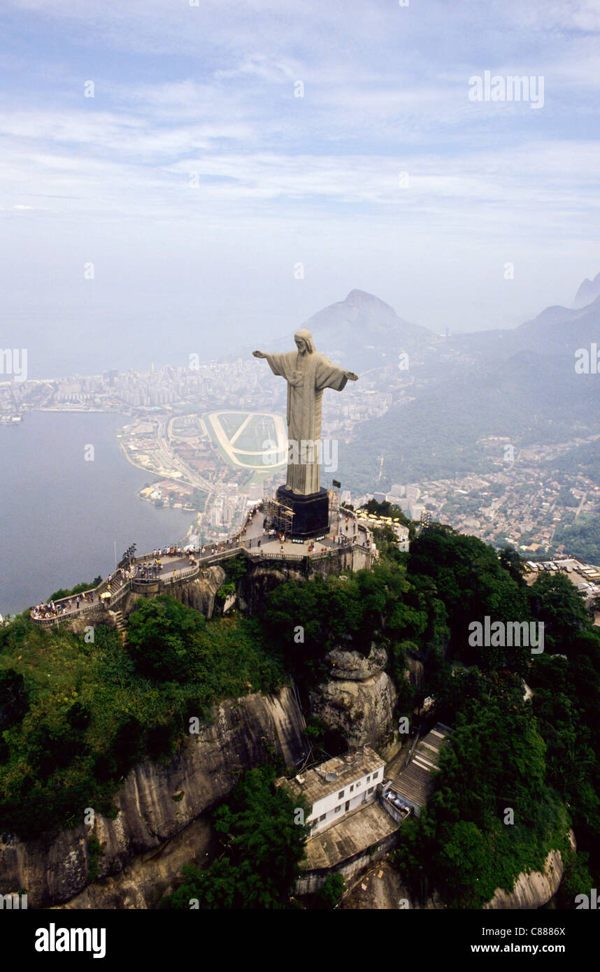 Rio de Janeiro, Brazil. Christ statue, aerial view with the Jockey Club ...