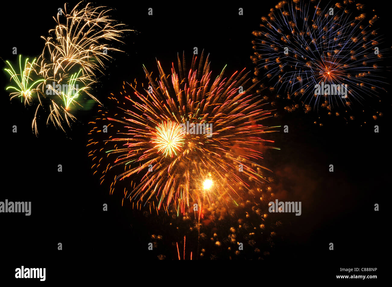 Classy fireworks with a variety of shapes and colors Stock Photo - Alamy