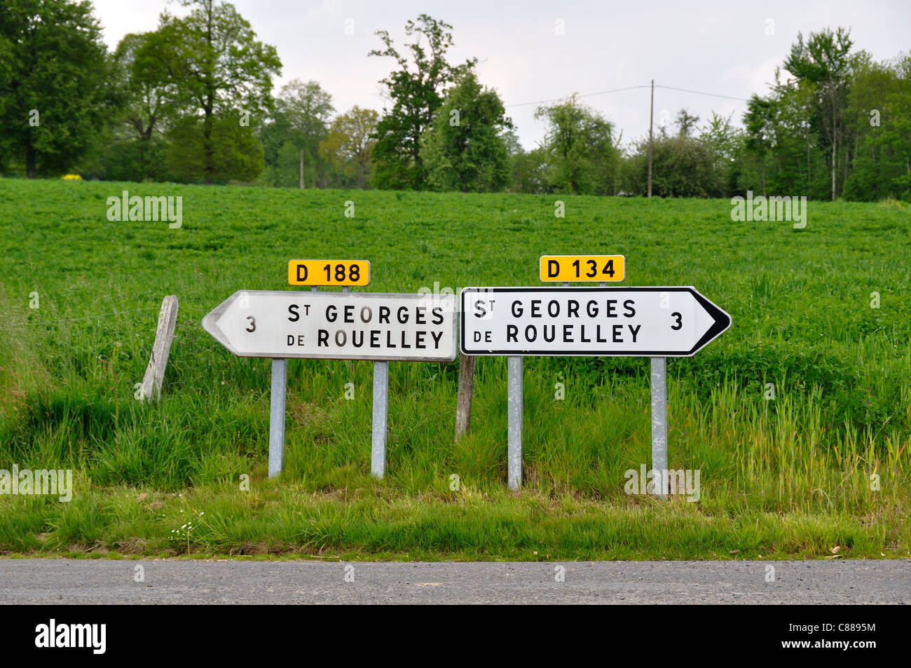 Road signs that indicate two different directions, in the opposite ...