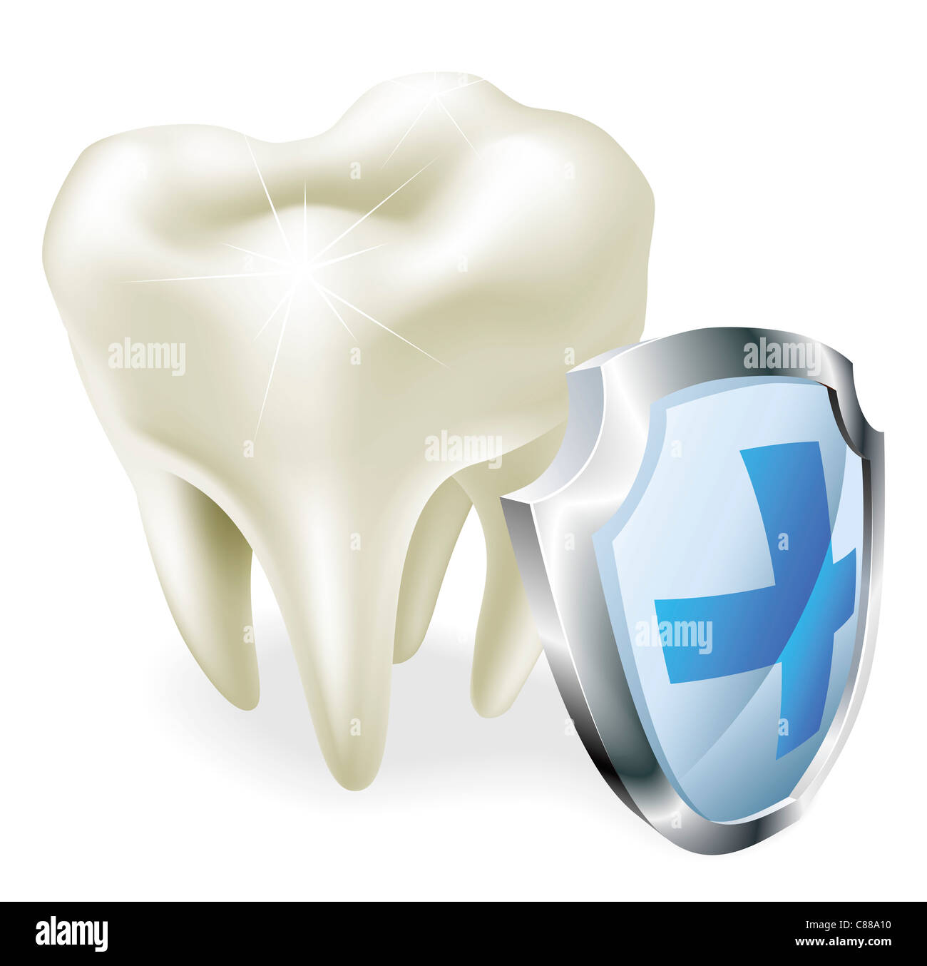 Protected teeth concept. Shiny tooth illustration with protective ...