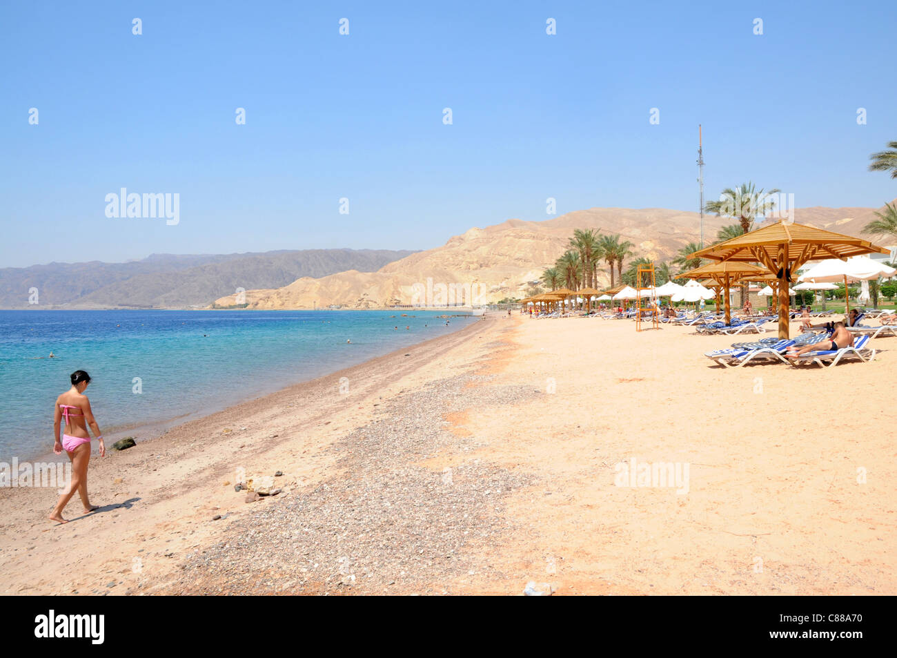 Red Sea beach in Hotel Movenpick Resort in Taba, Egypt Stock Photo - Alamy