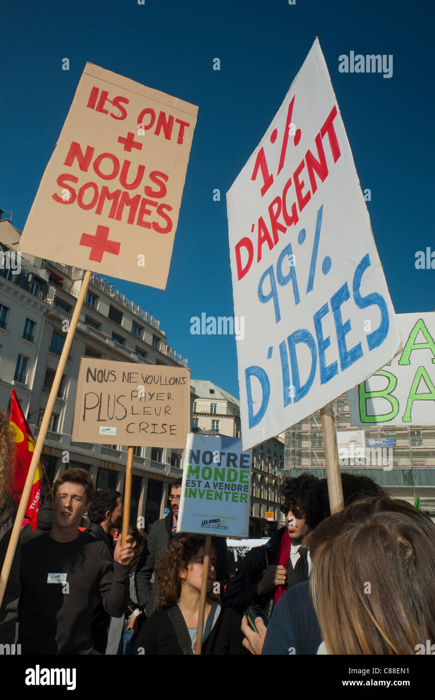 Paris, France. French Teenagers Holding Protest Signs, "Occupy France ...