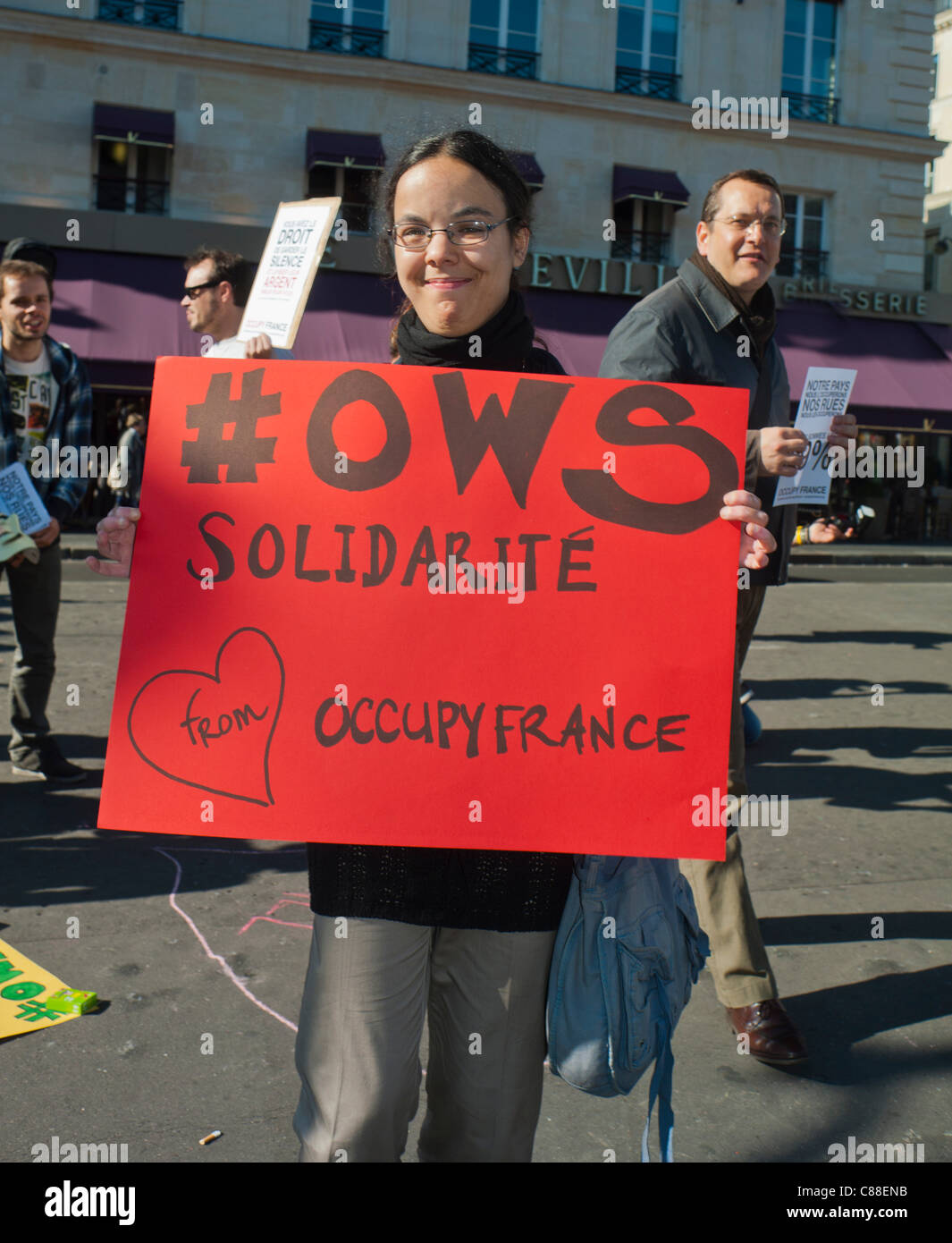 Paris, France, French Female Teen Holding Protest Sign Outside Bourse ...
