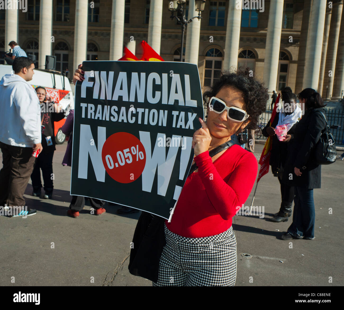 Paris, France, Woman in Designer Clothes Holding activist Protest Sign ...