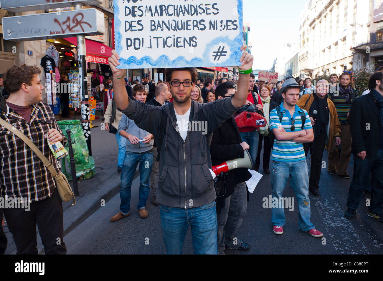 Paris, France, Large Crowd of Young People protesting, Occupy Movement ...