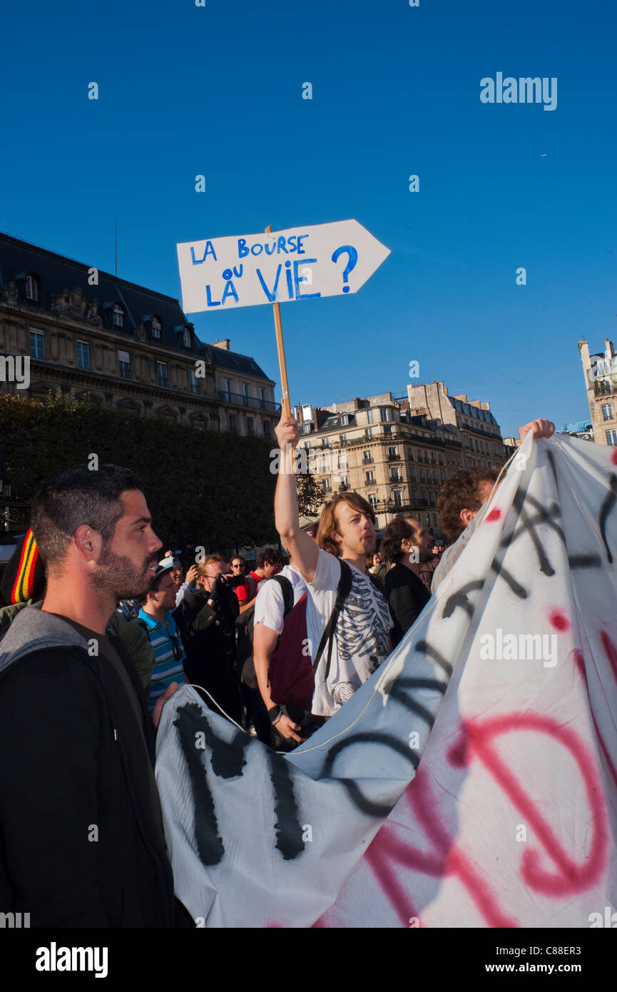 Paris, France, Crowd of French Young People Protesting with "Occupy ...