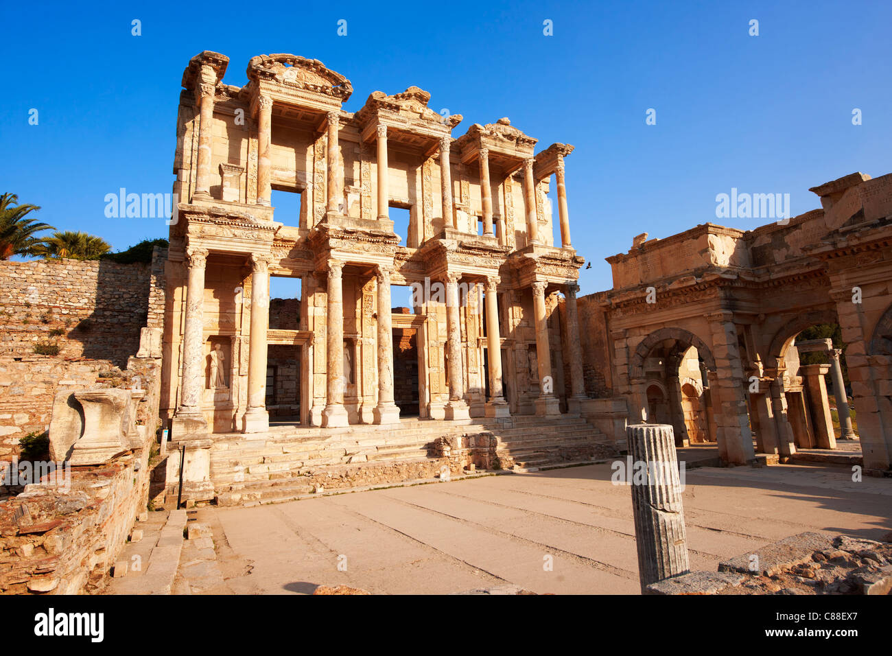Picture of The library of Celsus at sunrise in the Roman ruins of ...