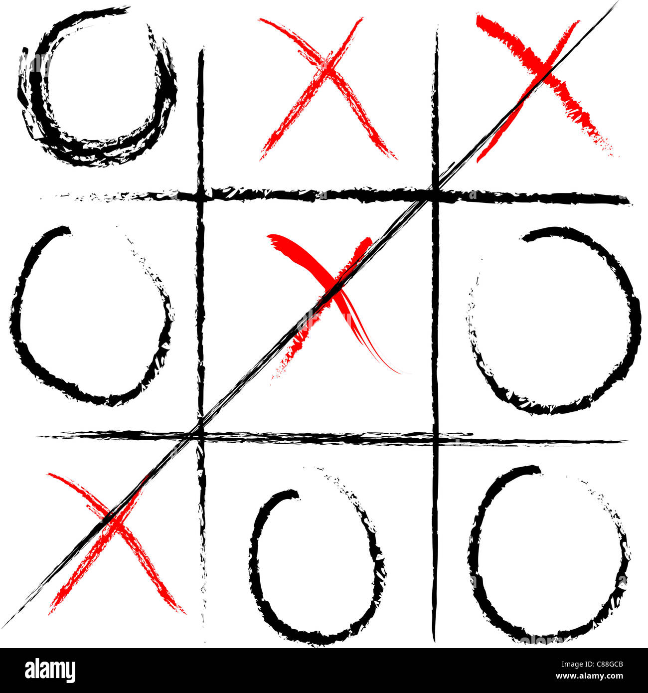 illustration of hand-drawn tic-tac-toe game isolated on white Stock ...