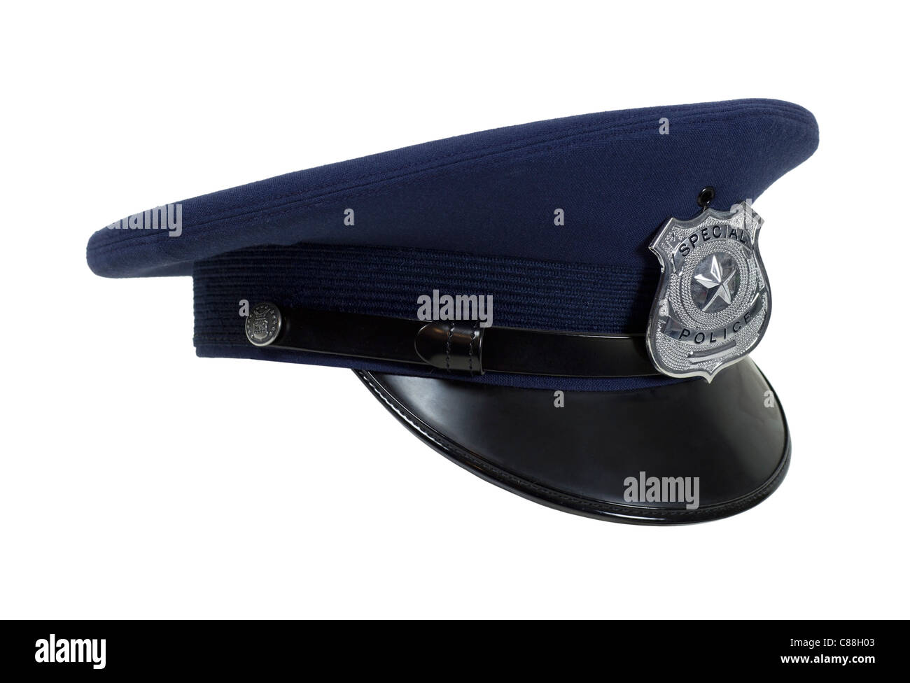 Dark Police cap with badge and a shiny brim in profile - path included ...