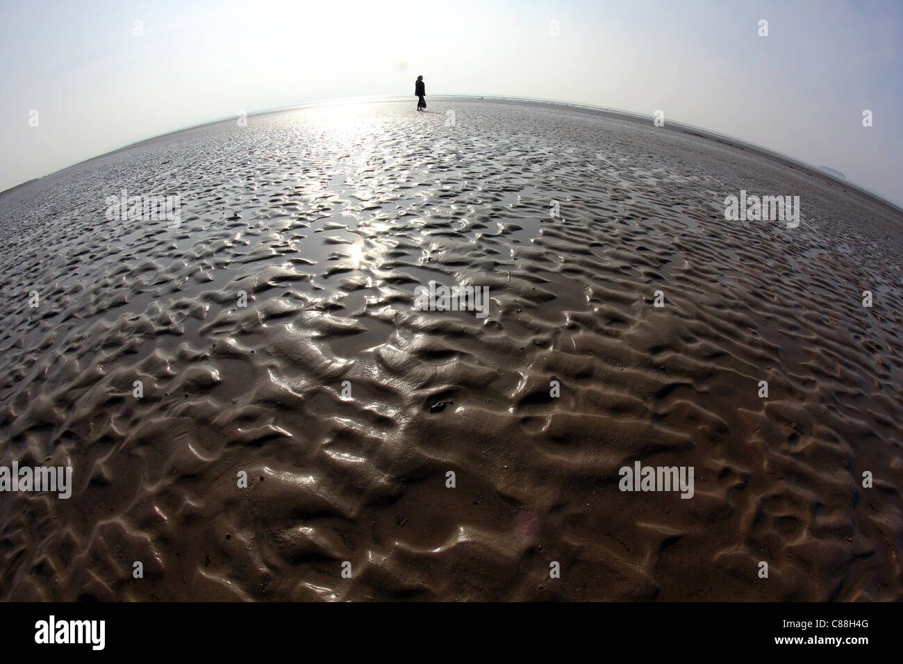 Lone Walker on beach, Breen Down, Somerset, England Stock Photo - Alamy