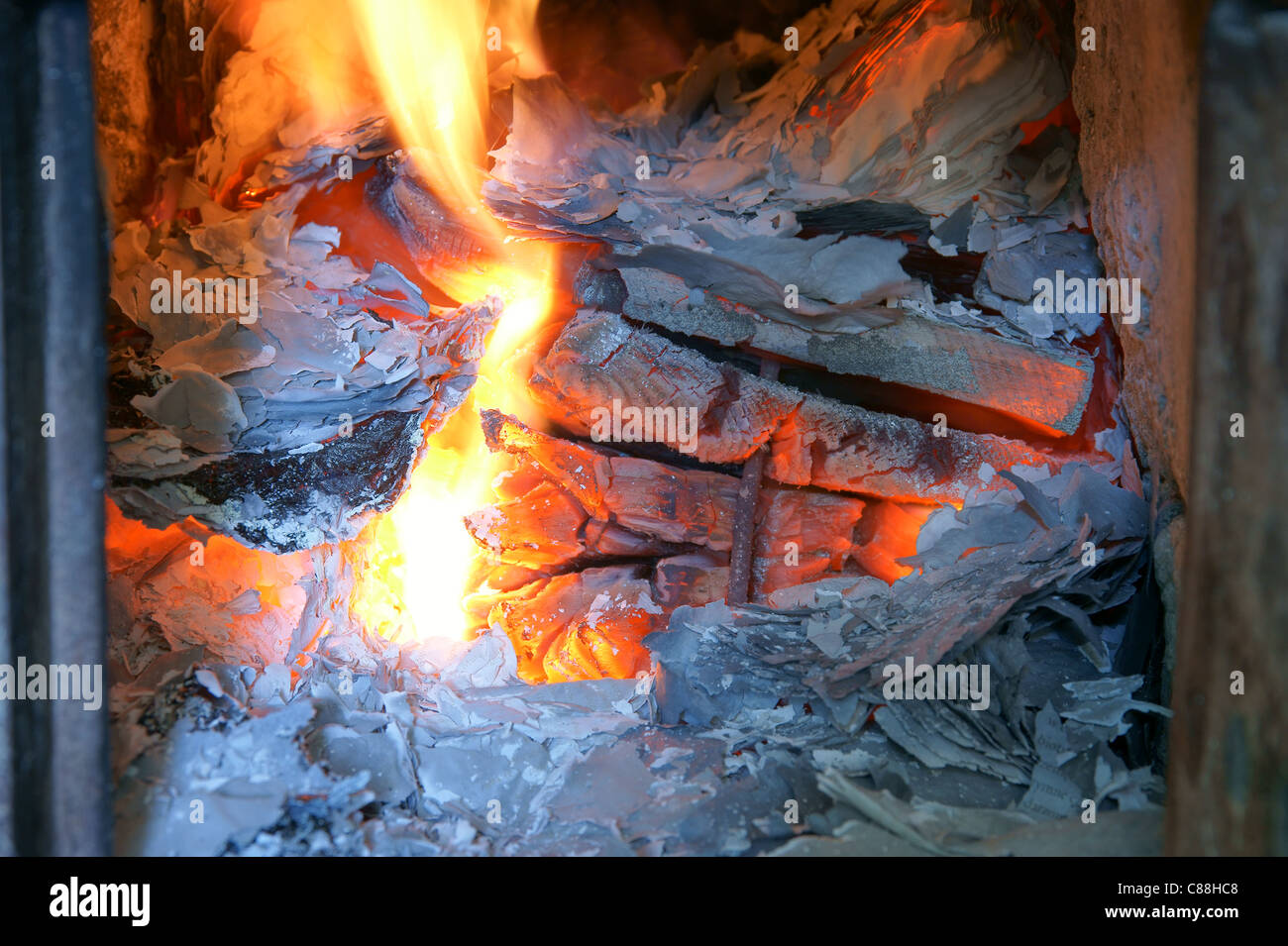 Old fireplace, stove, fire Stock Photo - Alamy