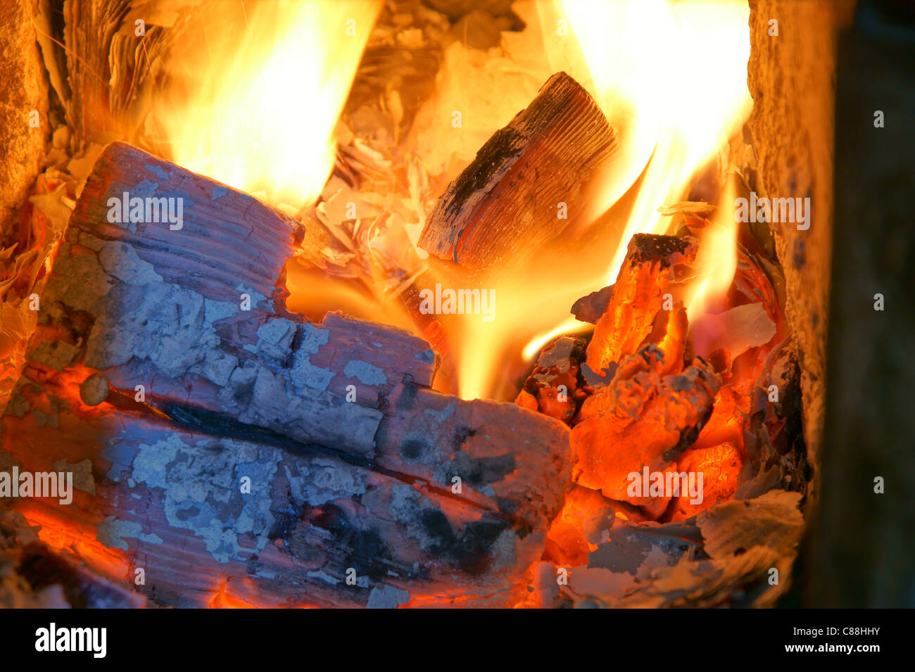 Old fireplace, stove, fire Stock Photo - Alamy