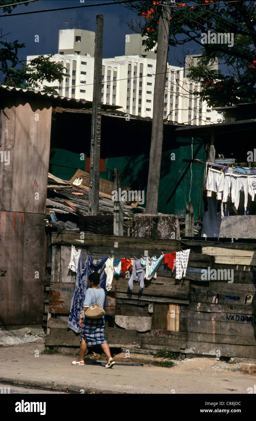 Sao Paulo, Brazil. Shanty town (favela) houses made from re-used wood ...