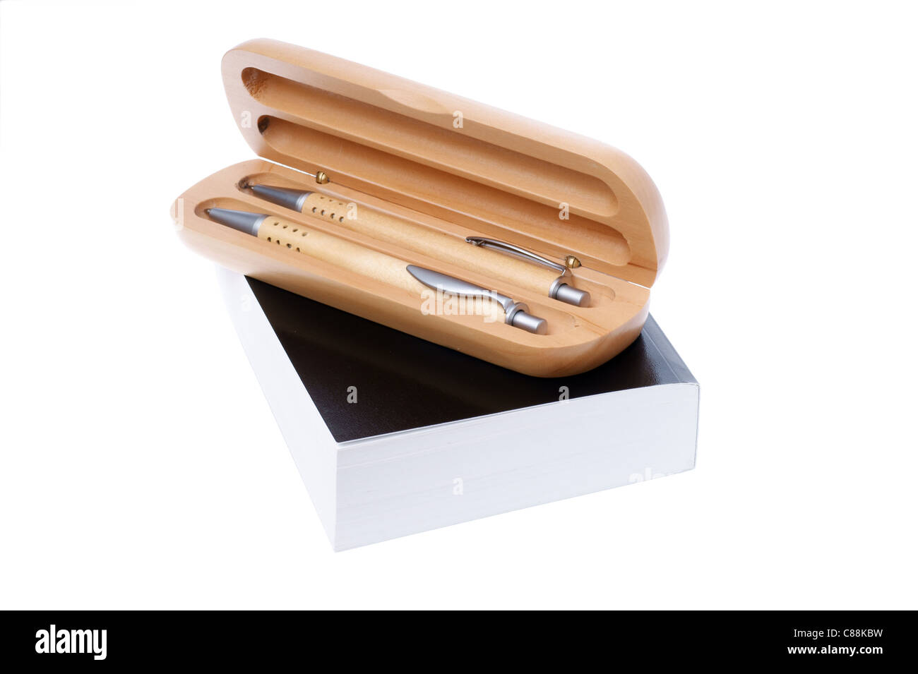 Luxury pen and book, pencil on white background Stock Photo - Alamy