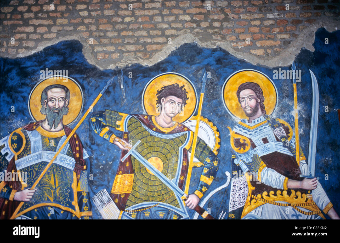 Belgrade, Serbia, Yugoslavia. Mural depicting Medieval saints or ...