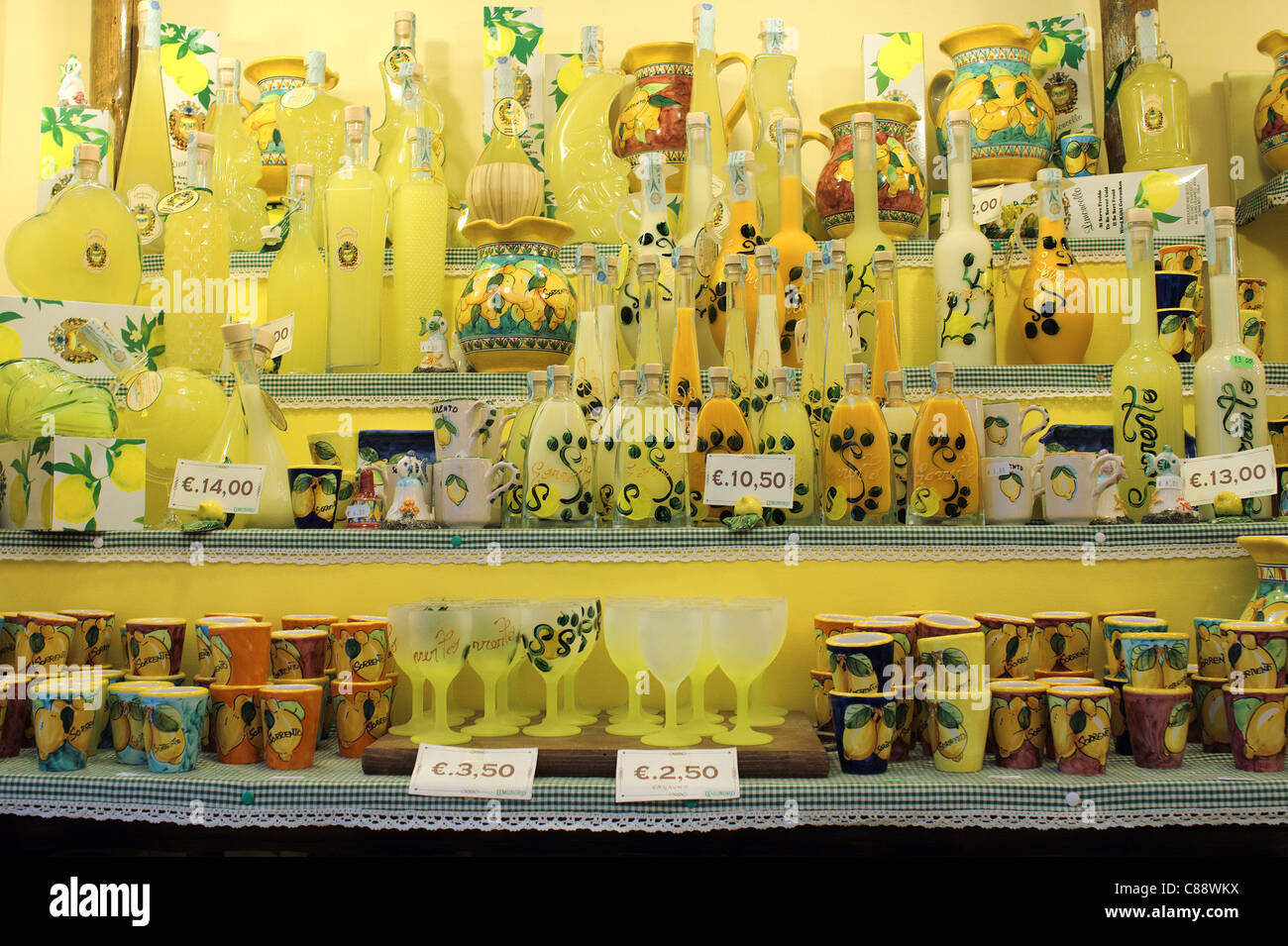 Bottles Limoncello and arancello liquor in the souvenir shop Sorrento ...