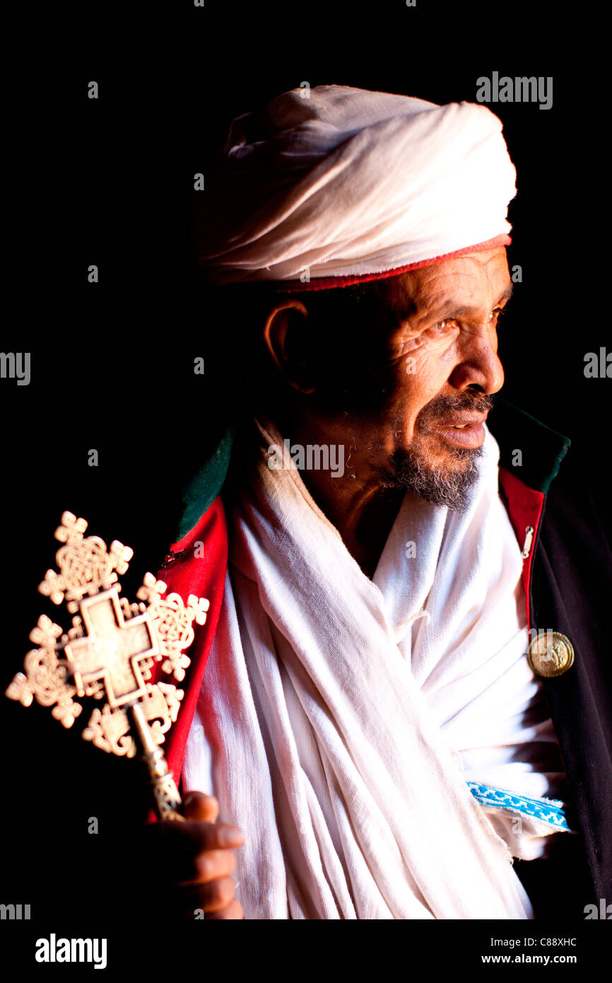 Portrait of an Orthodox Christian priest at the rock-hewn church of Bet ...