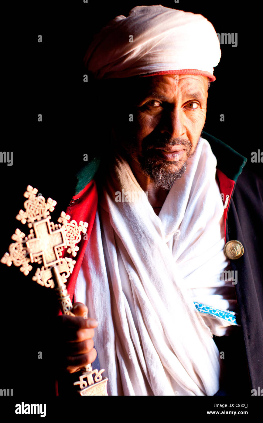 Portrait of an Orthodox Christian priest at the rock-hewn church of Bet ...