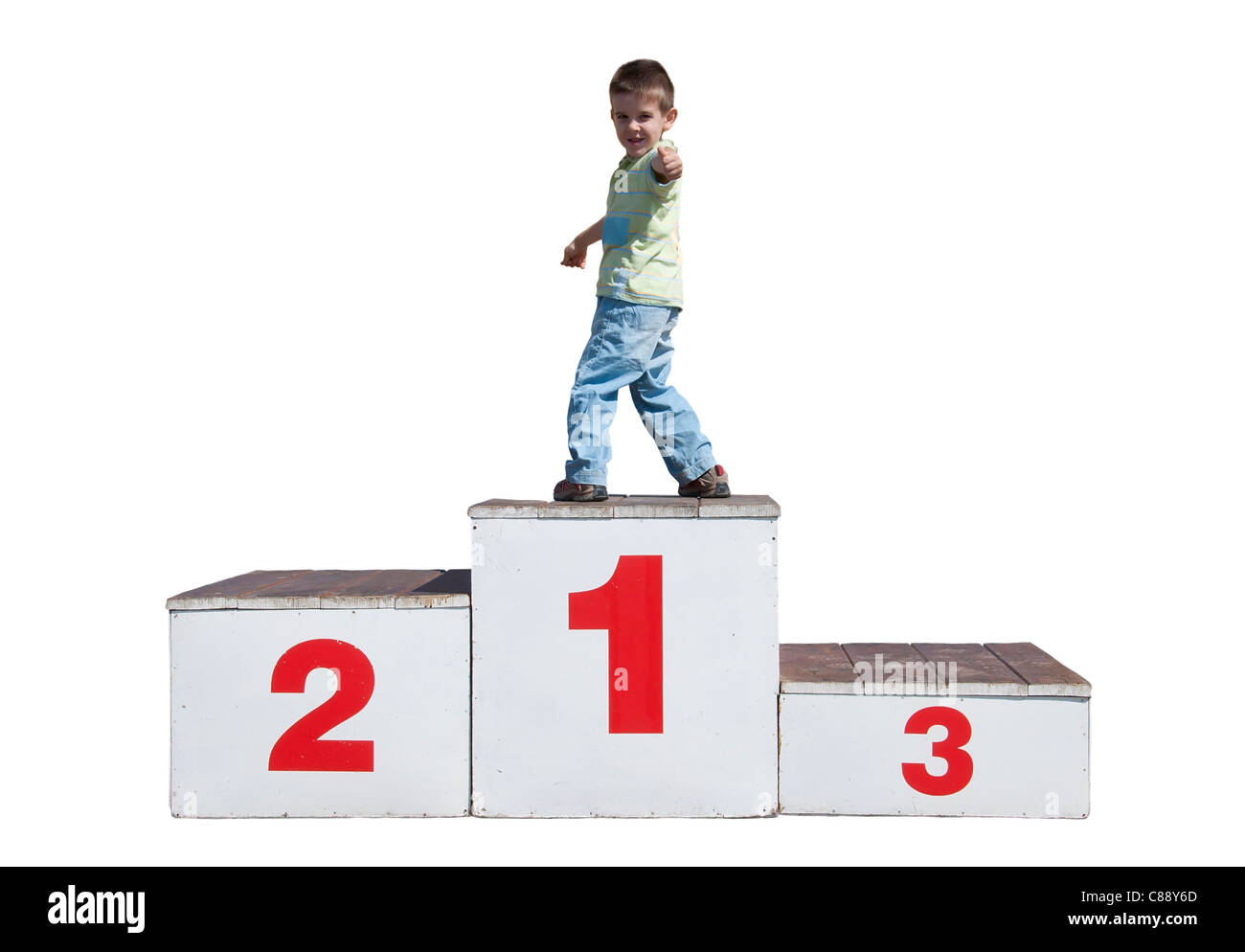 Little boy on the podium. First place Stock Photo - Alamy