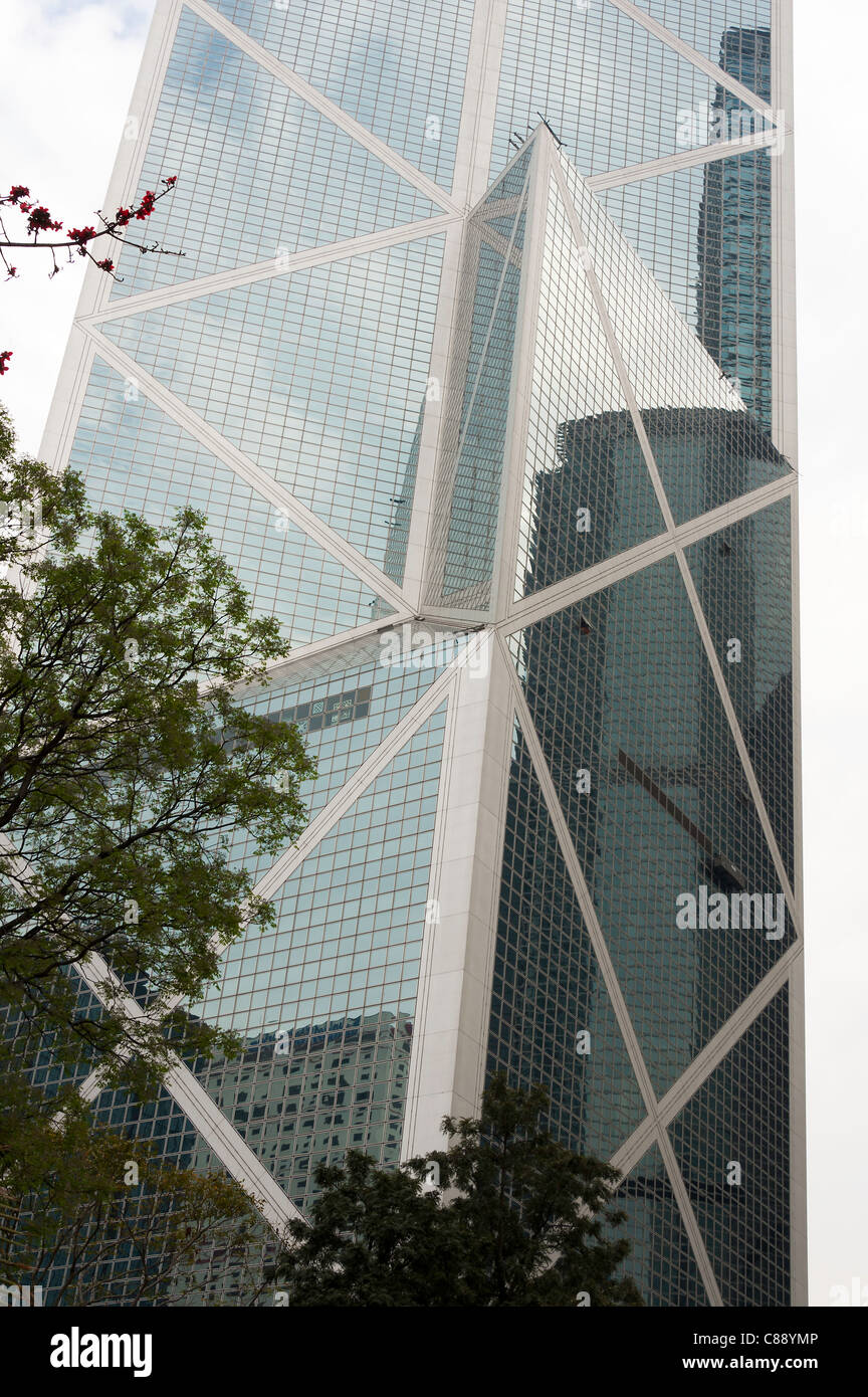 The Bank of China Skyscraper Building with a Red Flowering Cotton Tree ...
