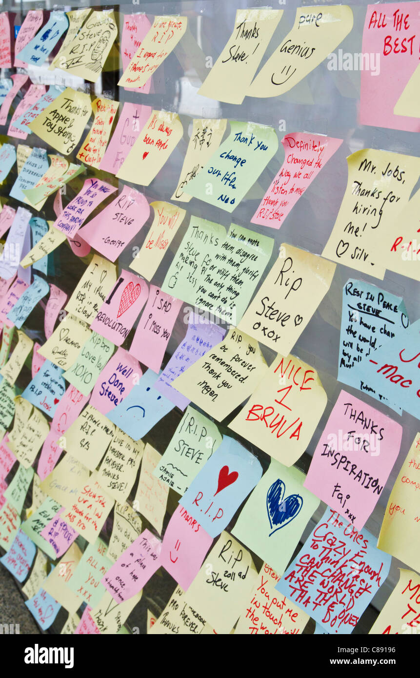 Apple store with homage post-it notes in Australia Stock Photo - Alamy
