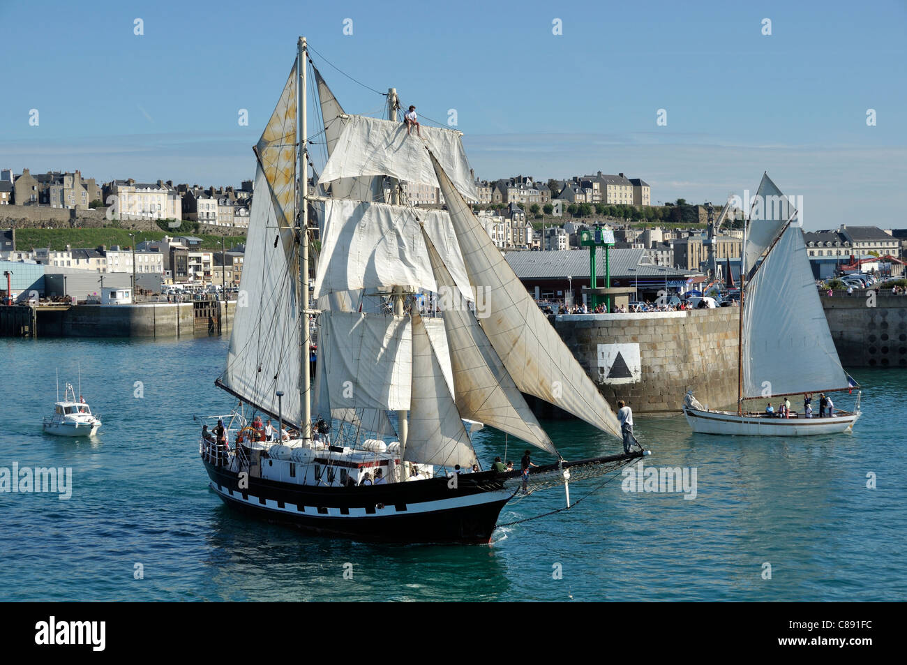 La Malouine : brigantine (St Malo, France), leaves the port of ...