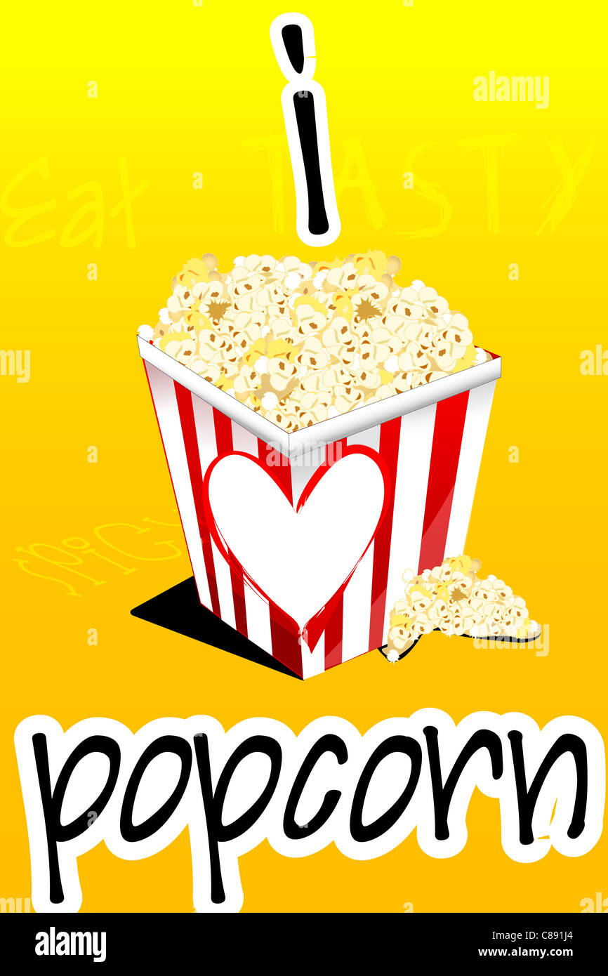 illustration of i love popcorn with popcorn bucket Stock Photo - Alamy