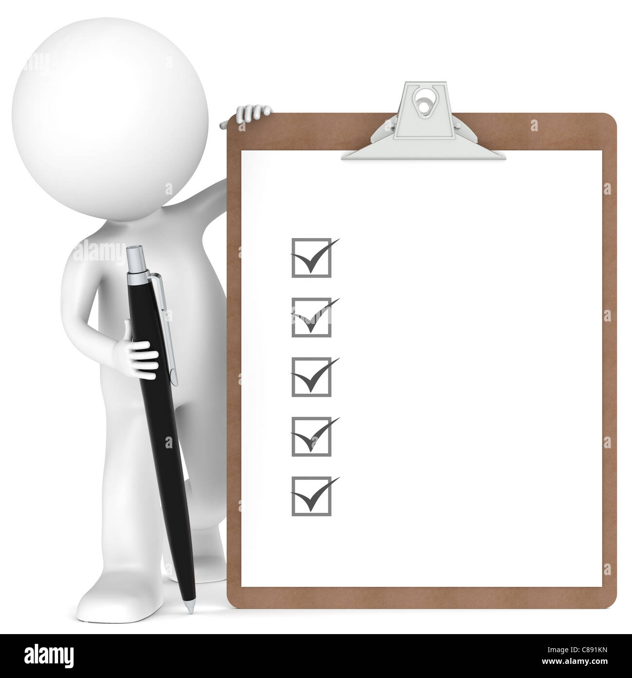 3D little human character holding a Clipboard with Checklist and a Pen ...