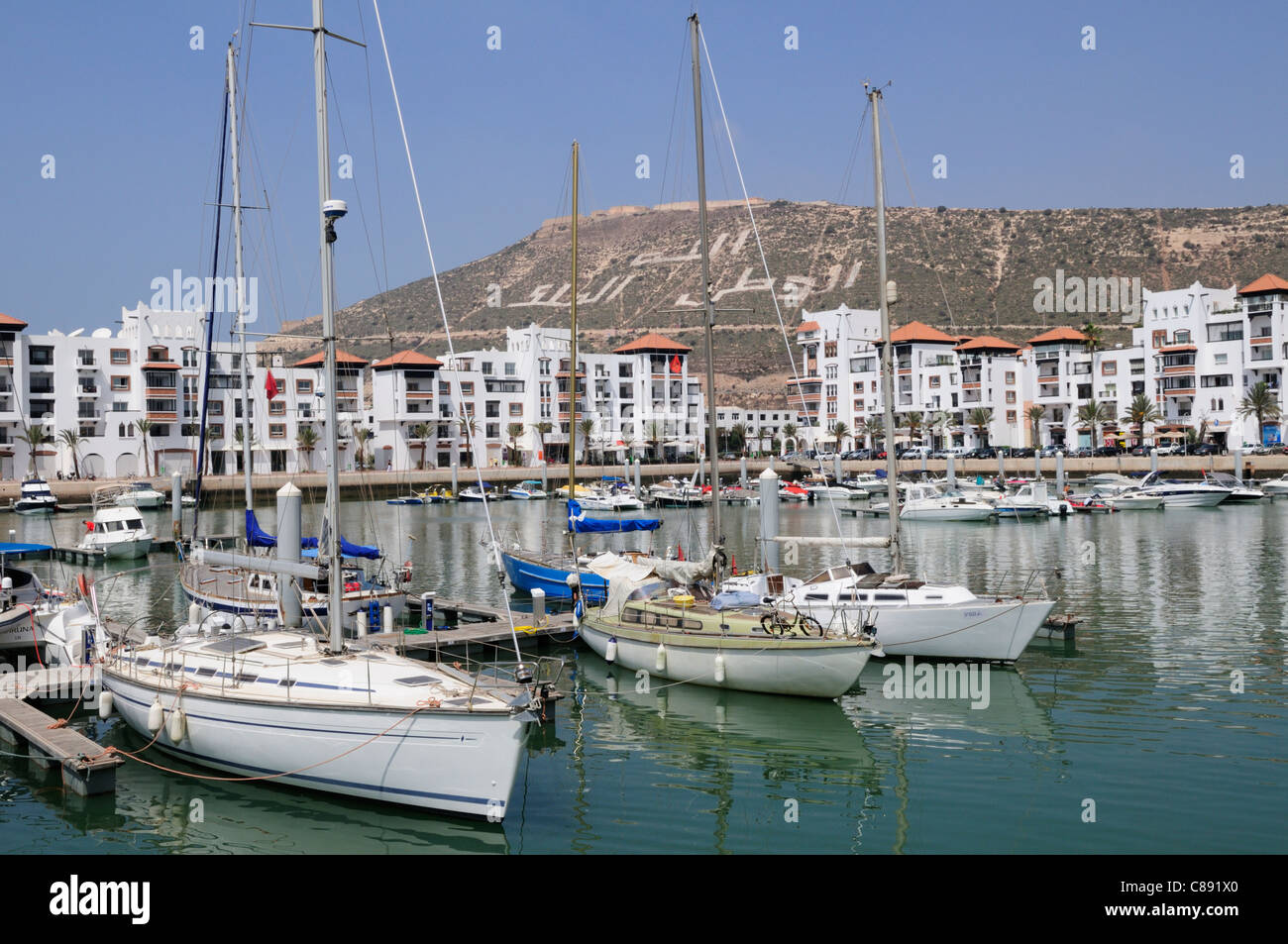 Marina Agadir with The Kasbah in The Background, Agadir, Morocco Stock ...