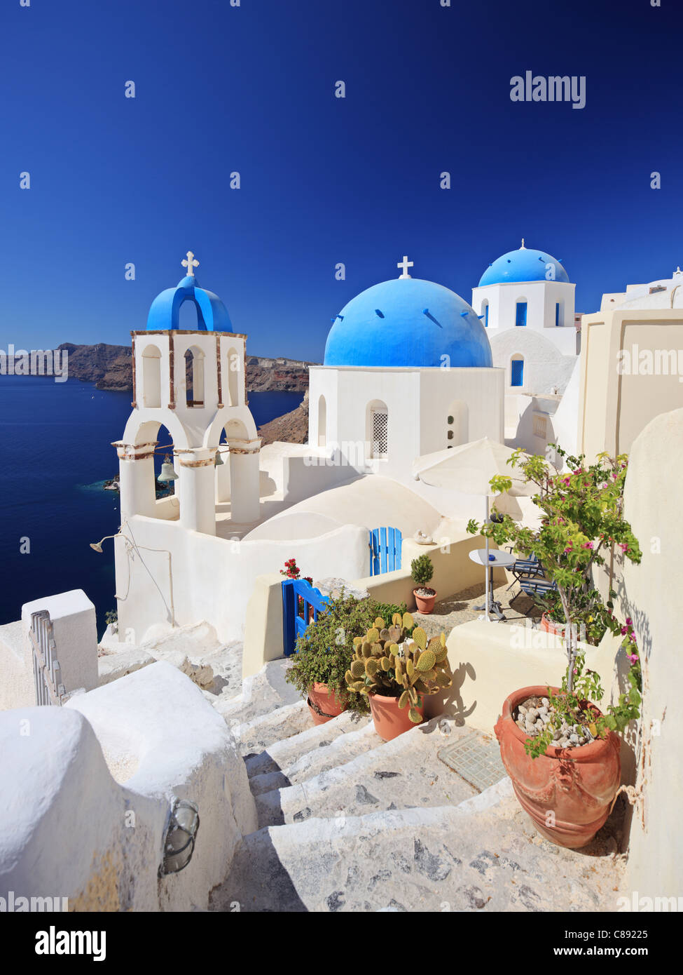 Blue dome church in Oia village on Santorini island Stock Photo - Alamy