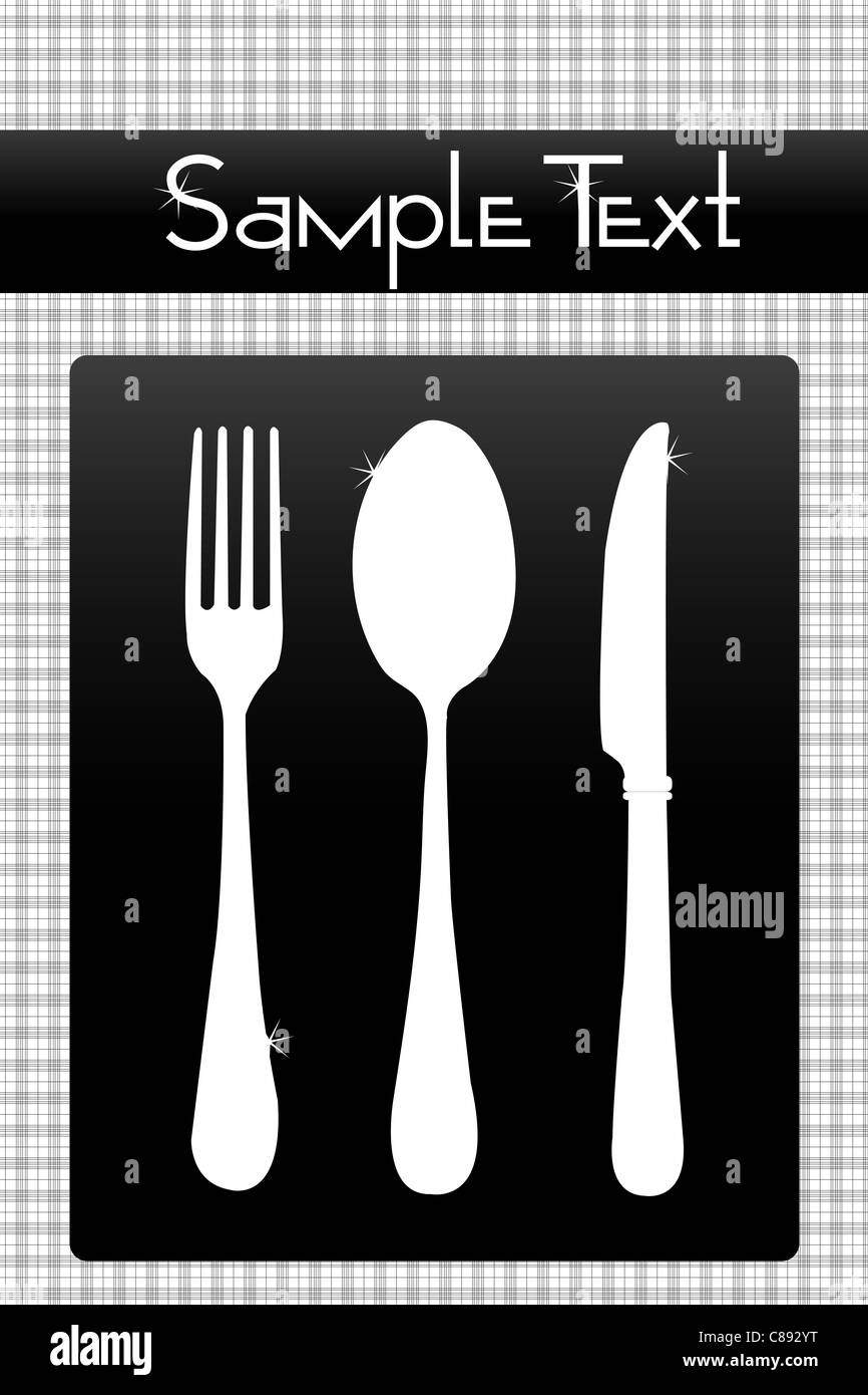 illustration of set of cutlery on checked background with sample text ...