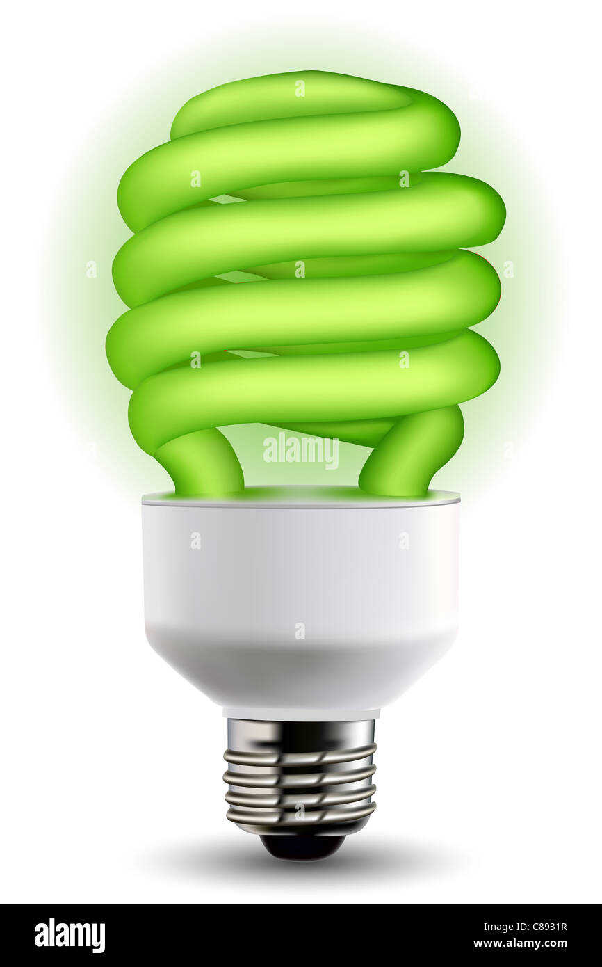illustration of green cfl bulb on isolated background Stock Photo - Alamy