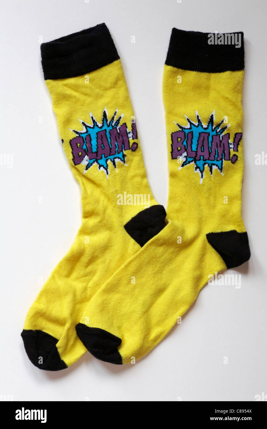 Novelty socks - Blam isolated on white background Stock Photo - Alamy