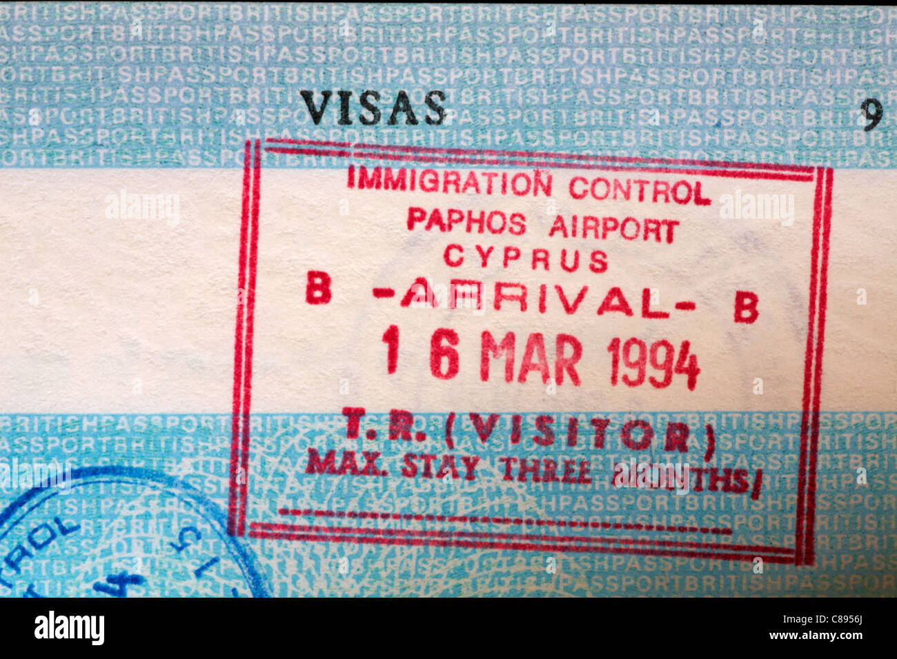 stamp in British passport - visa for Immigration control Paphos Airport ...