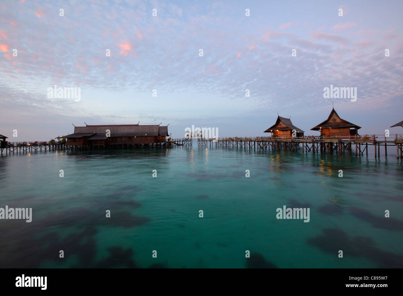 Kapalai resort at Kapalai Island at sunset, Borneo, Malaysia Stock ...