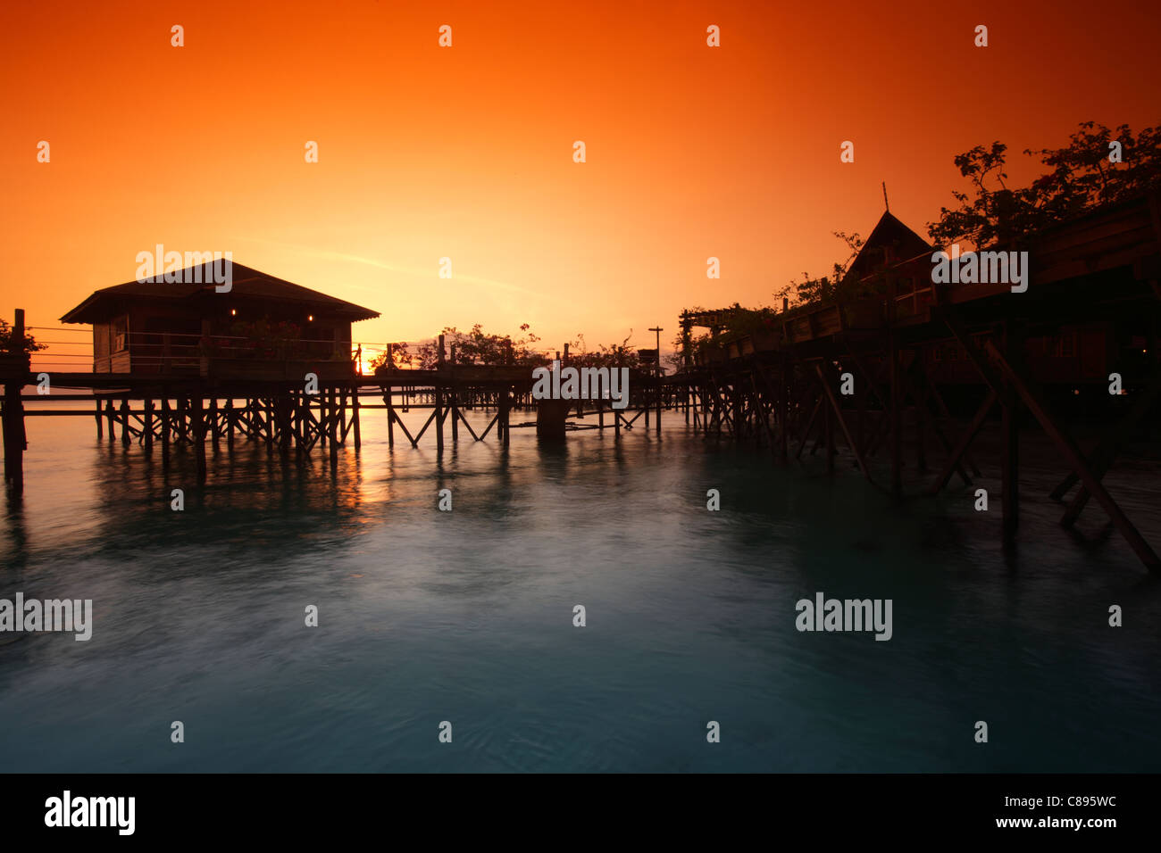 Kapalai resort at Kapalai Island at sunset, Borneo, Malaysia Stock ...