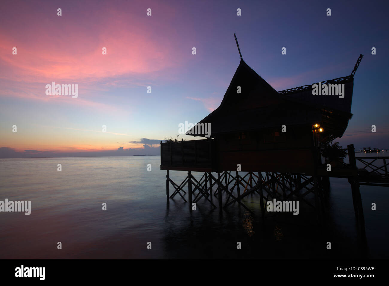 Kapalai resort at Kapalai Island at sunset, Borneo, Malaysia Stock ...