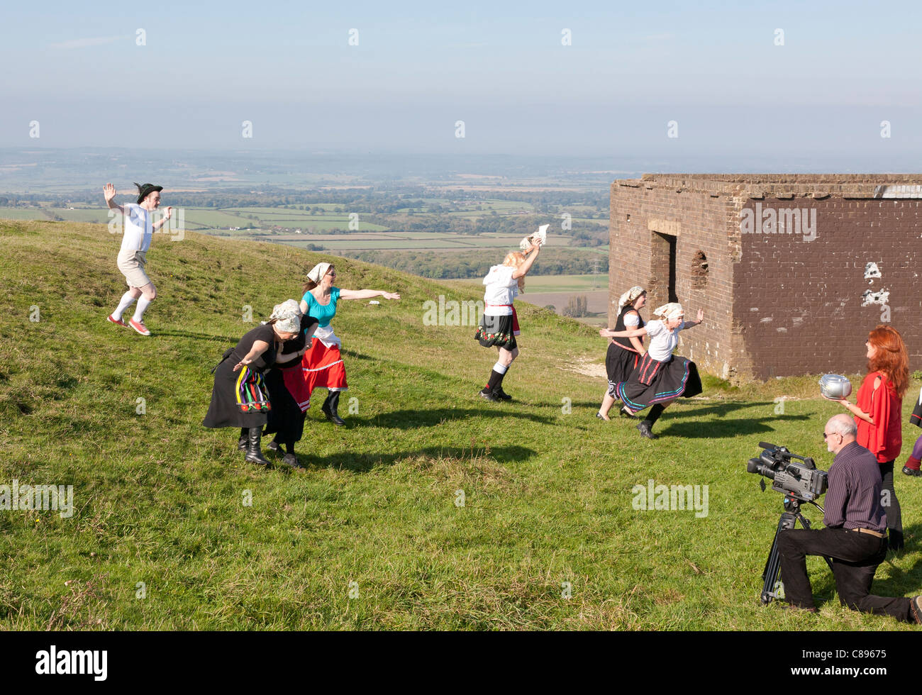 A Theatre Group including men in drag at Devils Dyke in the South Downs ...