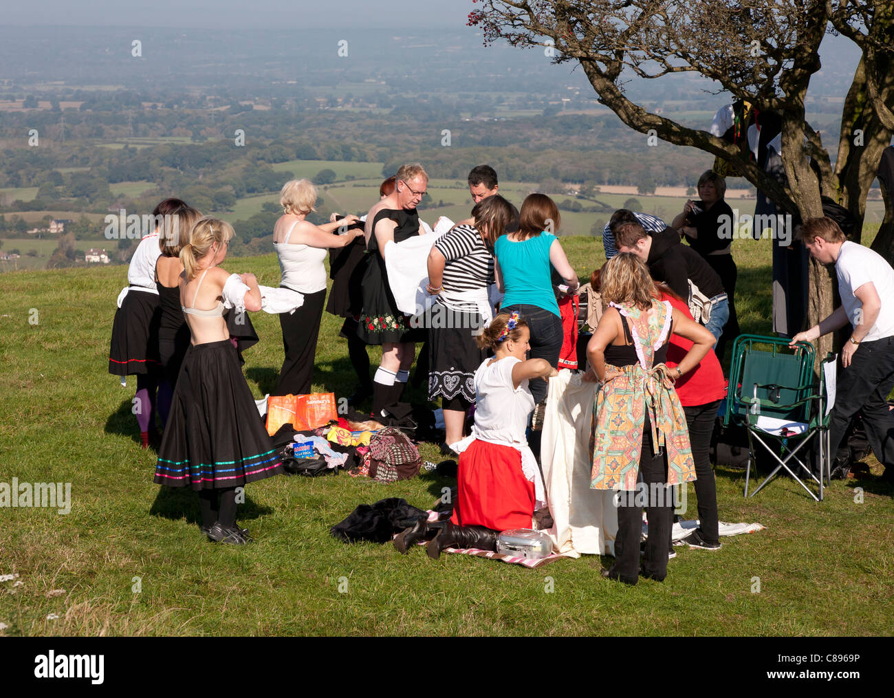 A Theatre Group including men in drag at Devils Dyke in the South Downs ...