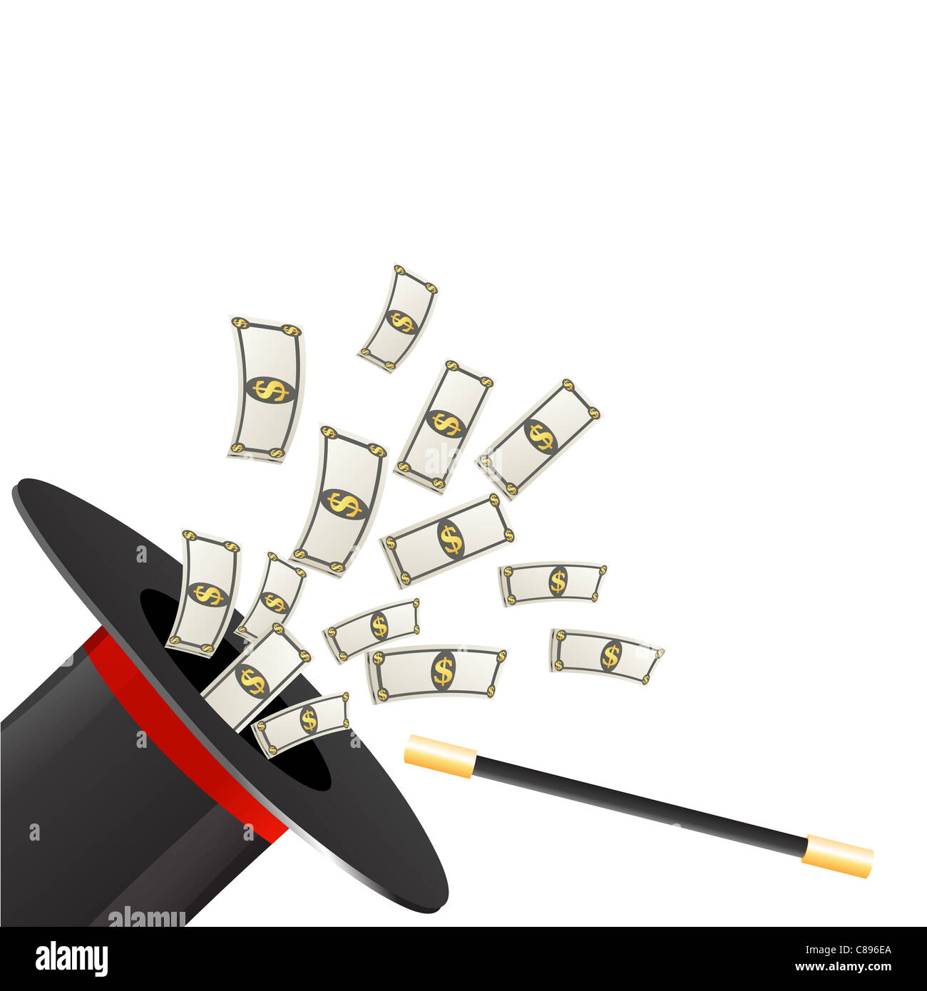 illustration of magic with hat,money ,stick and white background Stock ...