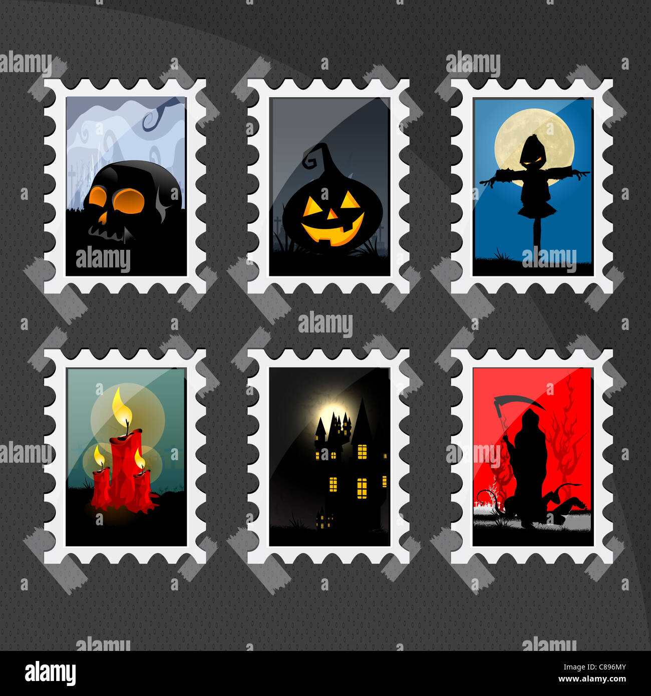 illustration of different halloween stamps Stock Photo - Alamy