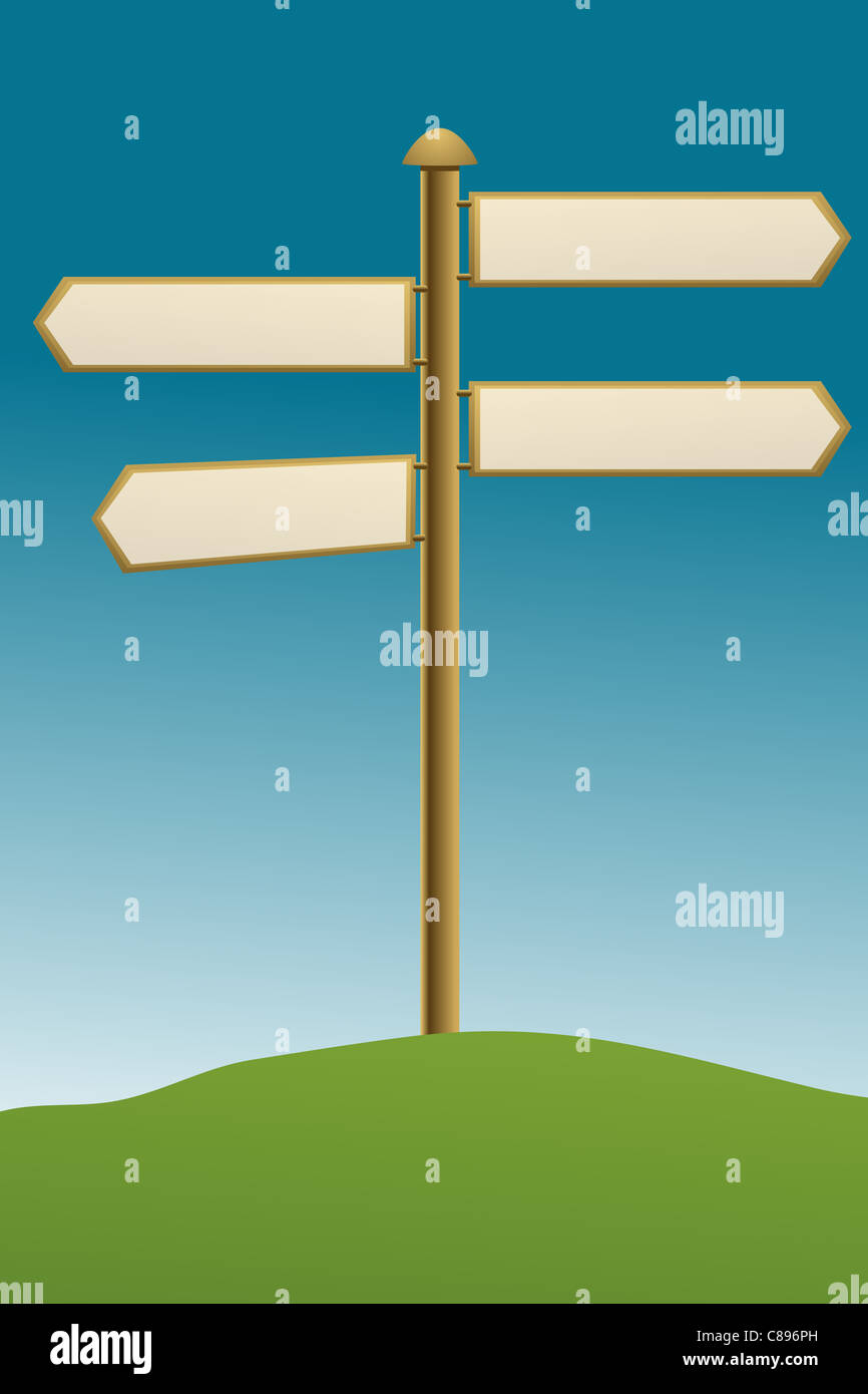 illustration of direction board on grassland Stock Photo - Alamy