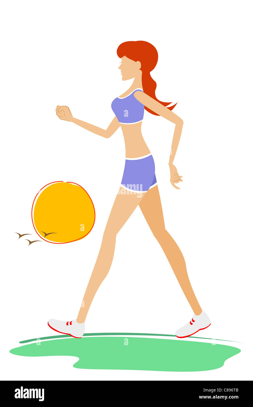 illustration of young lady walking early morning Stock Photo - Alamy