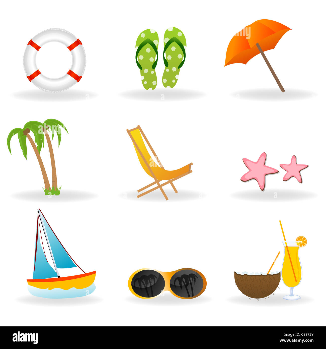 illustration of beach icon set on white background Stock Photo - Alamy