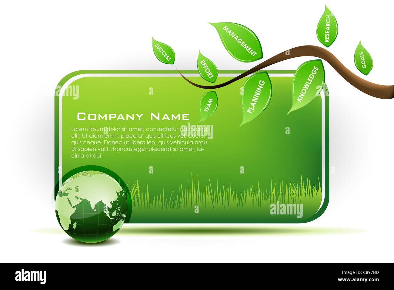illustration of world information with leaf, tree, globe on white ...