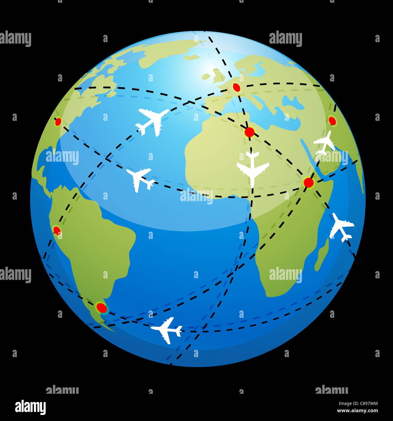 illustration of globe showing air route Stock Photo - Alamy