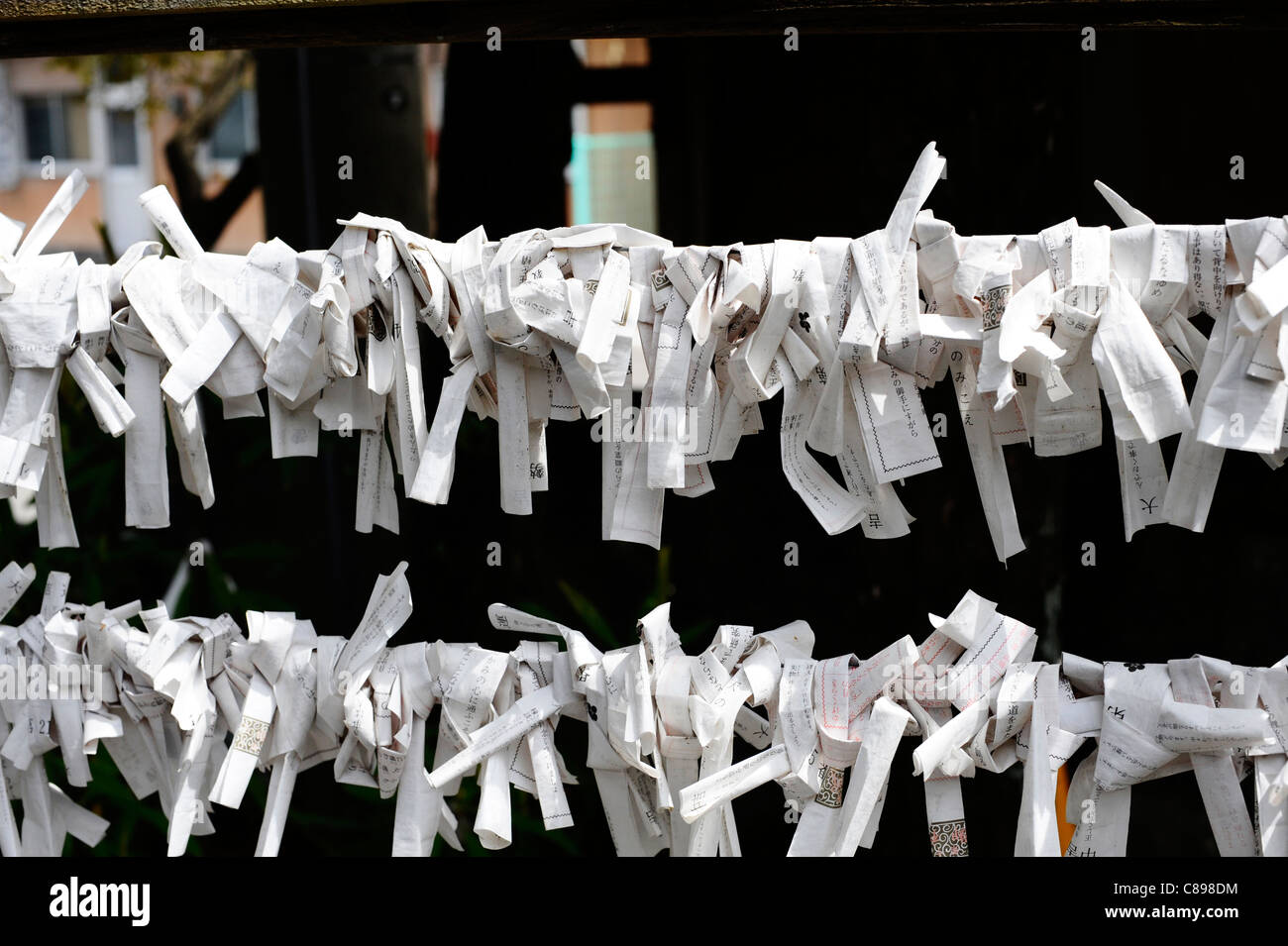 Traditional paper message on a shrine at Hyuga, Miyazaki, Japan Stock ...