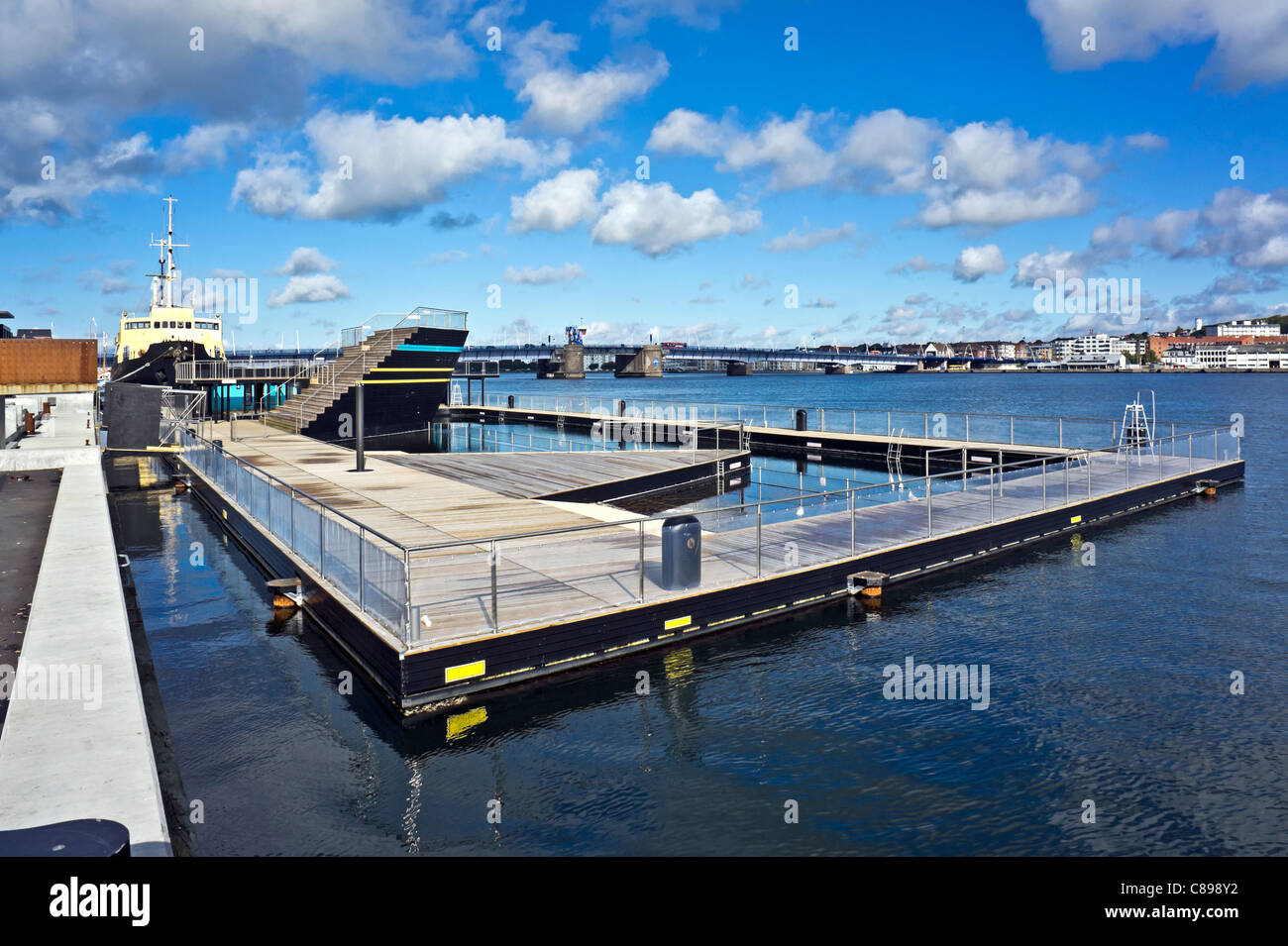 New swimming bath in Aalborg Harbour Denmark with old ice breaker ...