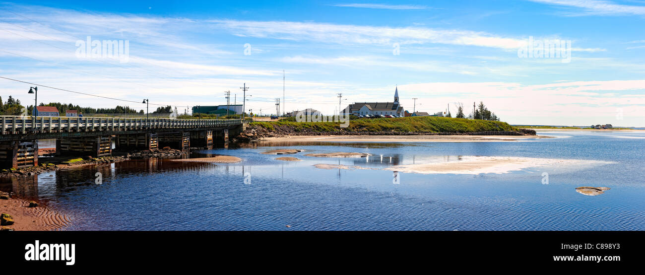 Panorma of Natashquan village seen across Petite Natashquan River, Côte ...
